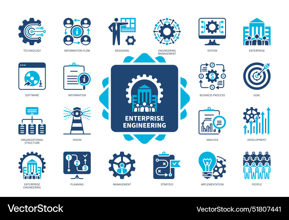 Enterprise engineering solid icon set Royalty Free Vector