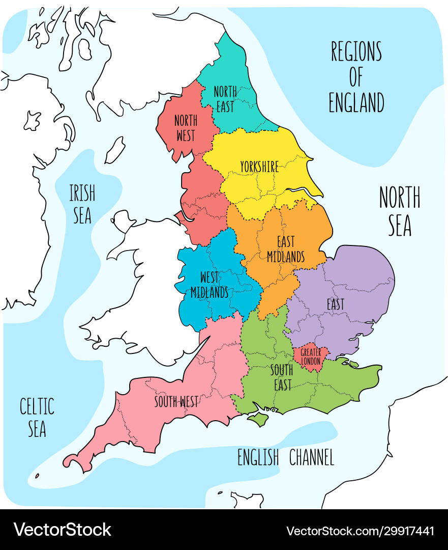 Hand drawn map england with regions Royalty Free Vector