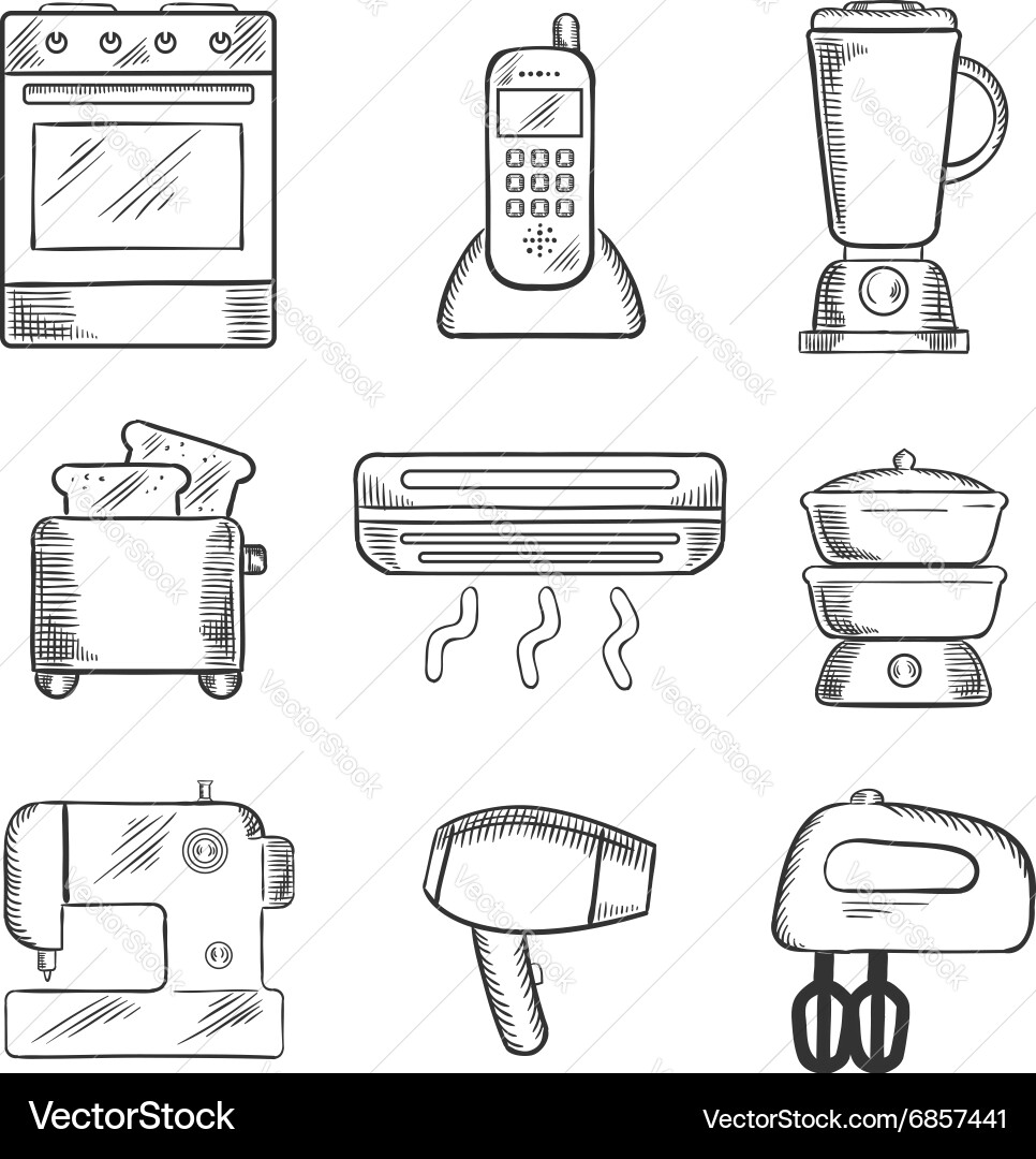 Kitchen Appliance Sketch Icons Royalty Free Vector Image