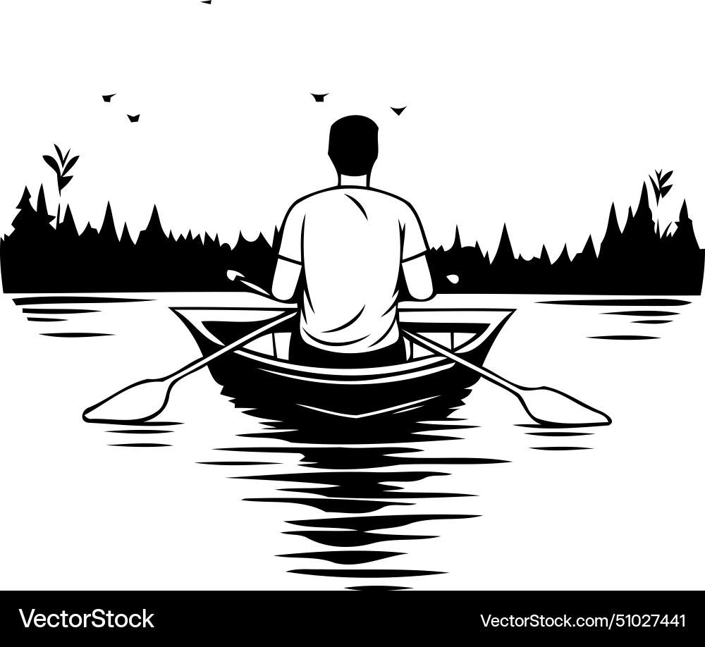 Man in a canoe on lake flat style Royalty Free Vector Image