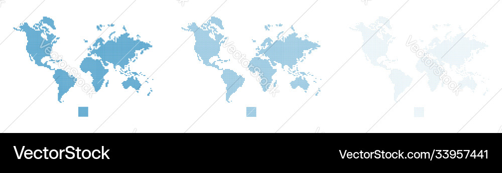 Pixel world map set in different resolution Vector Image