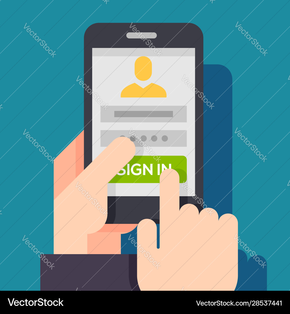 Sign in page on smartphone screen Royalty Free Vector Image