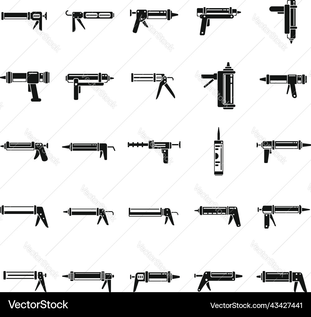 Silicone caulk gun icons set simple Royalty Free Vector