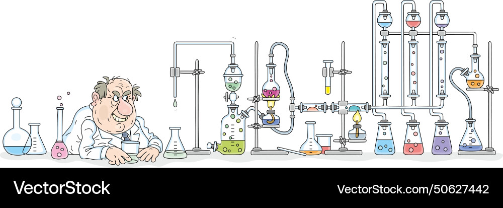 Angry chemist at a chemical experiment Royalty Free Vector
