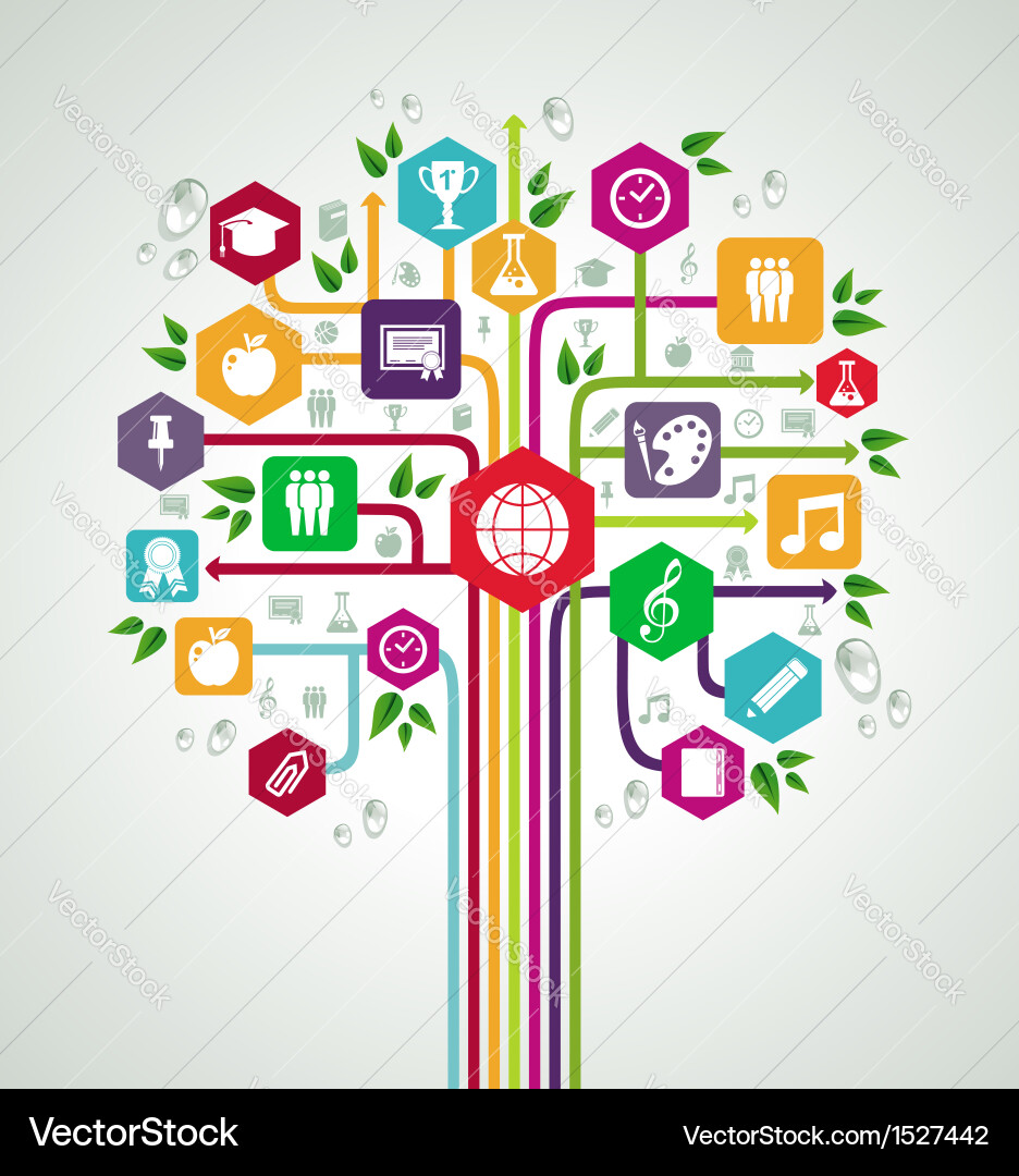 Back to school flat icons education network tree Vector Image