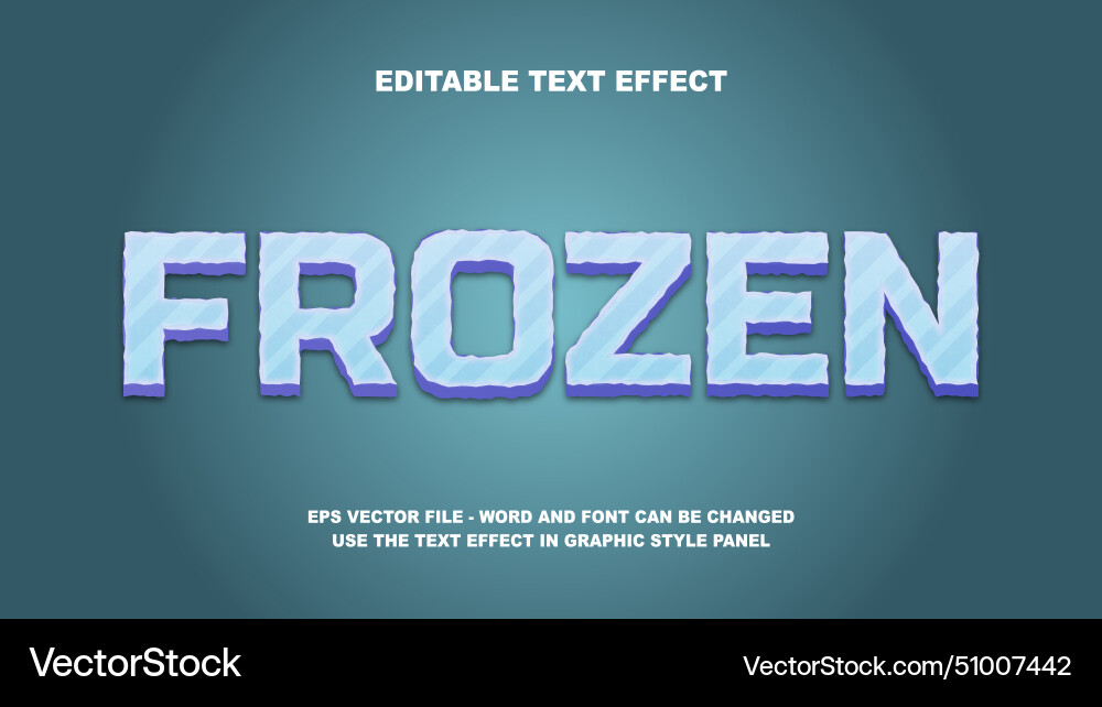 Editable text effect frozen 3d template Royalty Free Vector