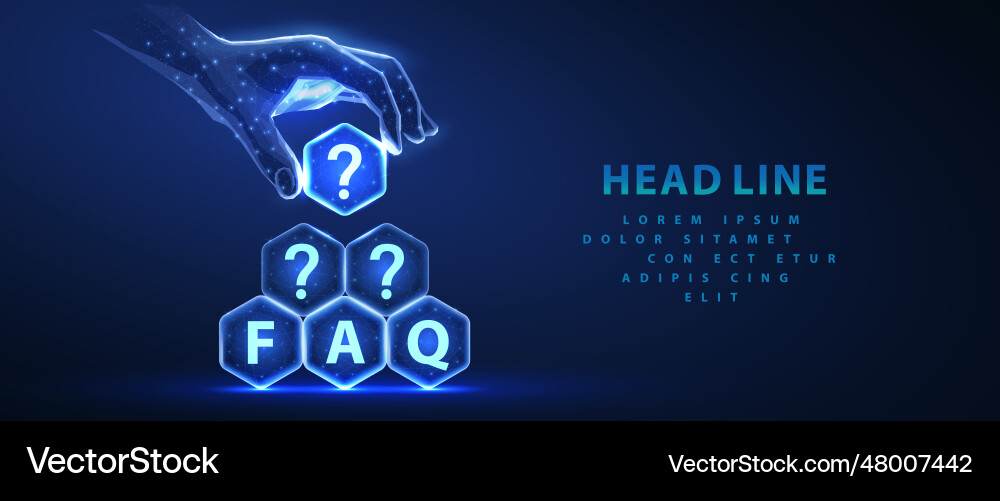 Faq letters and question marks on hexagons made Vector Image
