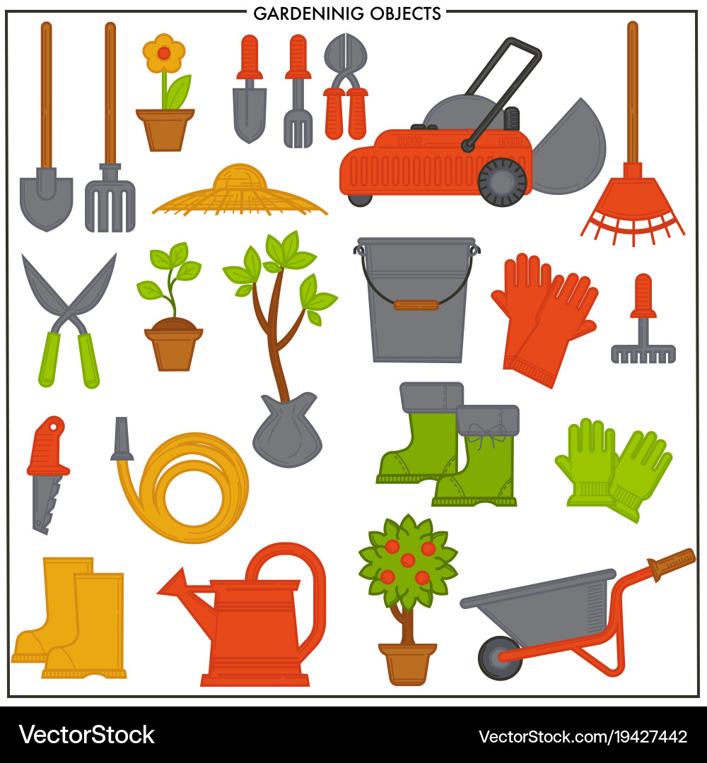 Gardening objects set composed of convenient metal