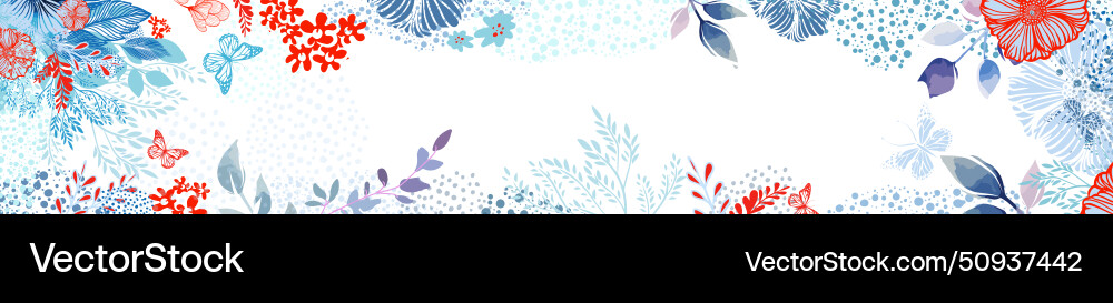 Horizontal frame with blue and red flowers hand Vector Image