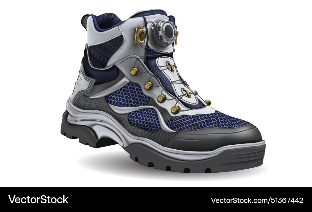 Realistic hiking shoe white leather black rubber Vector Image