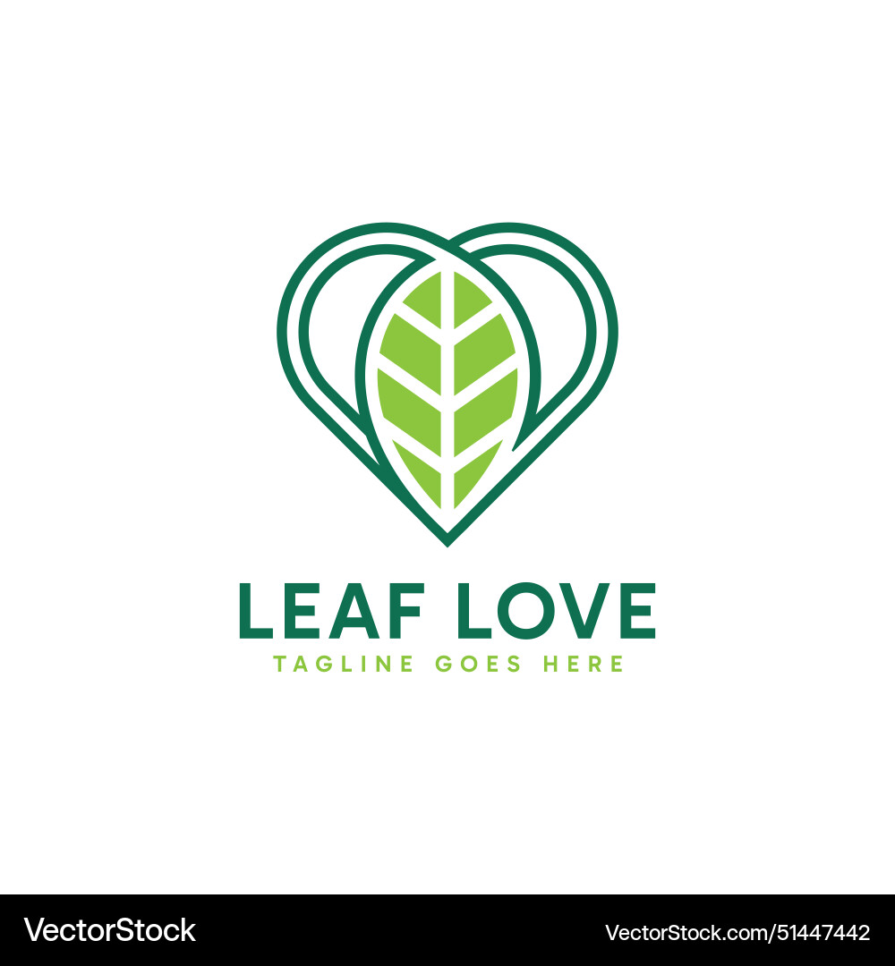 Simple minimalist heart and green leaf Royalty Free Vector