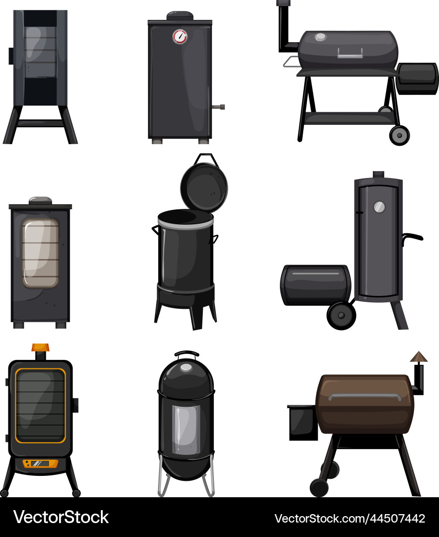 Smoker bbq set cartoon Royalty Free Vector Image