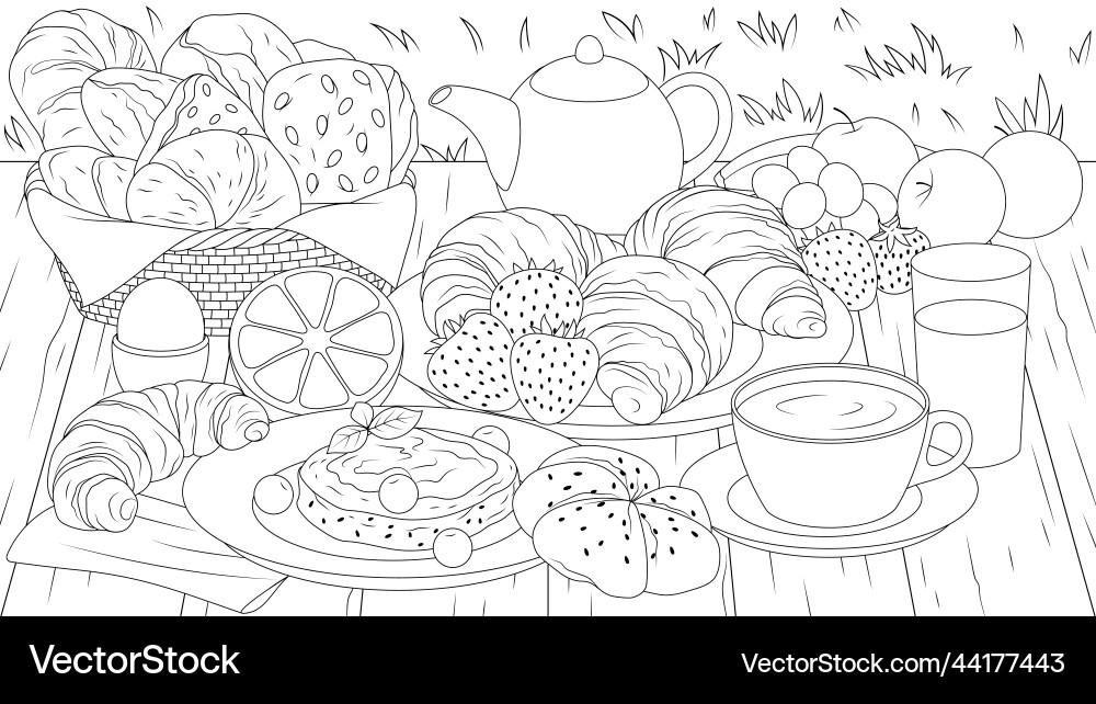 Breakfast in nature tea party Royalty Free Vector Image
