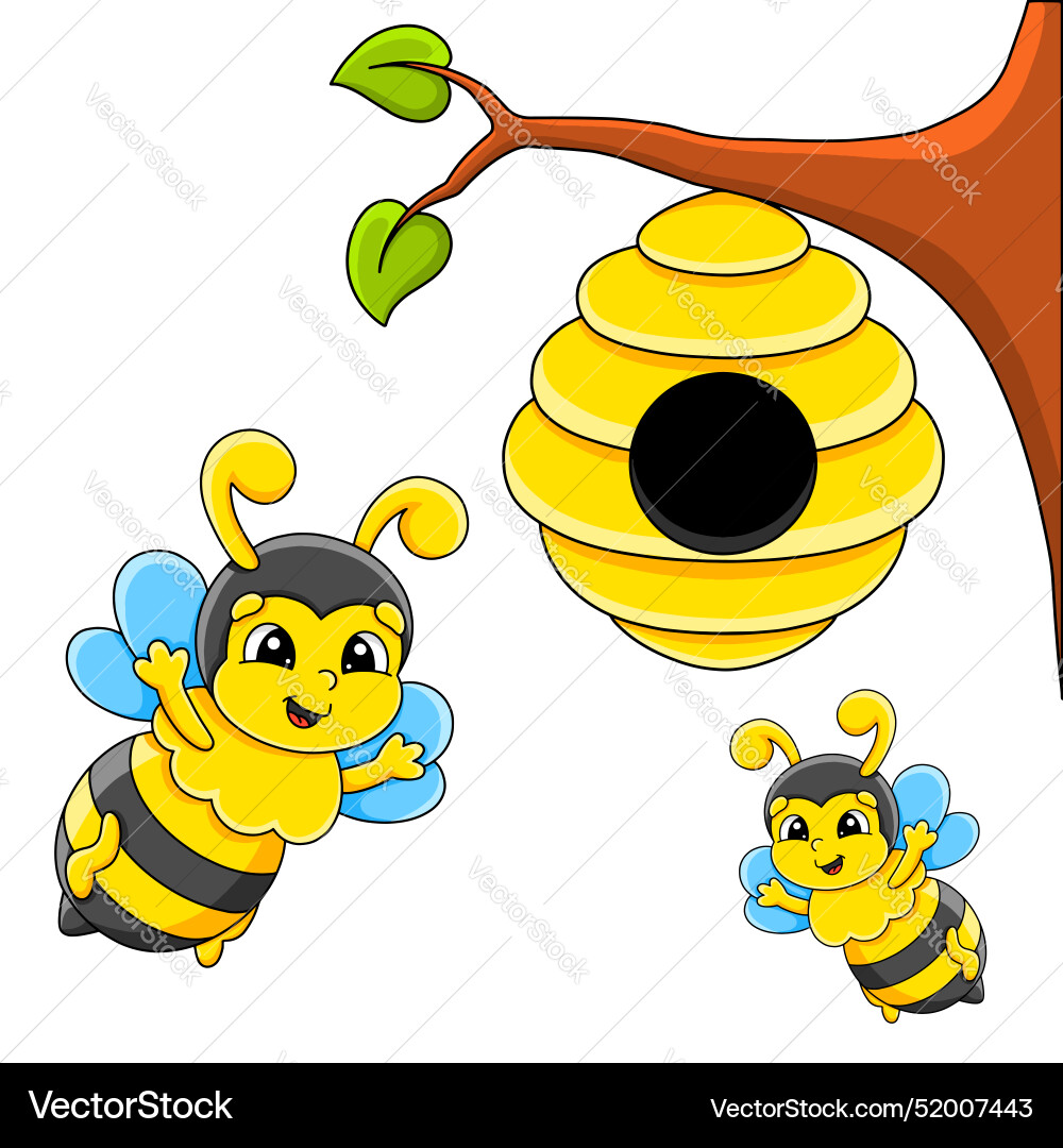 Cartoon character bee isolated on white Royalty Free Vector