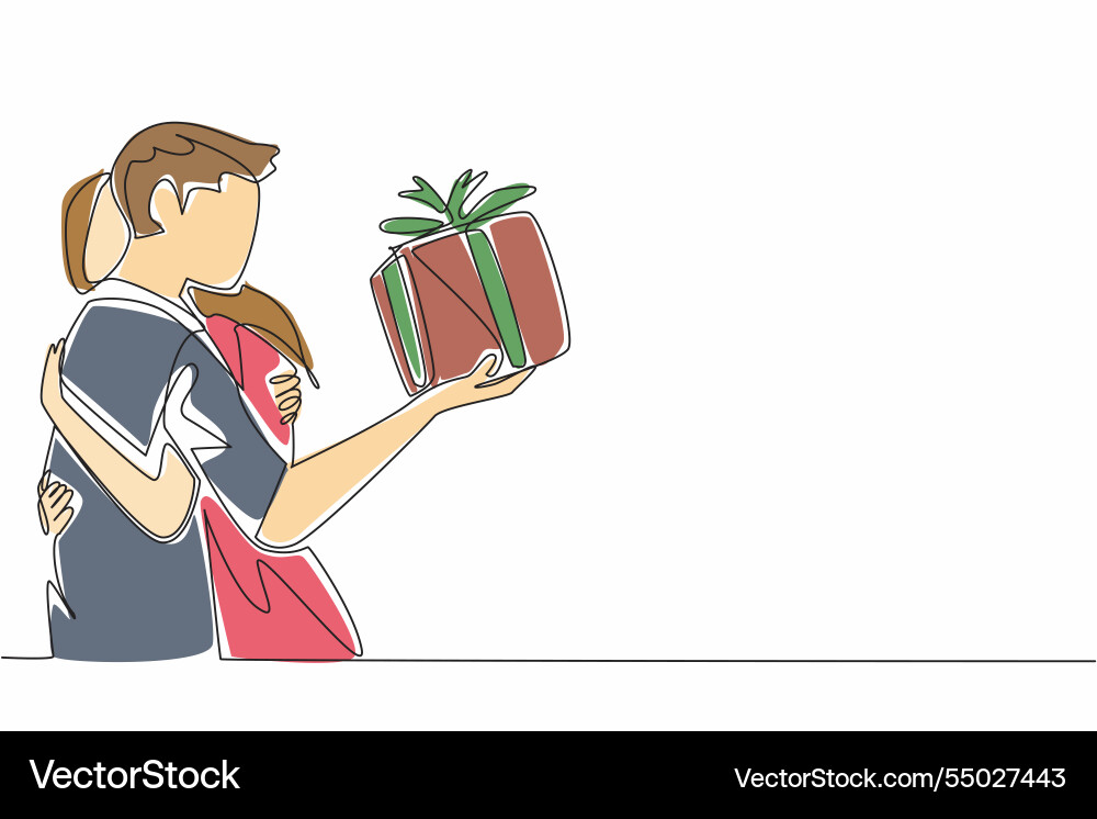 Continuous one line drawing a husband hugging his Vector Image