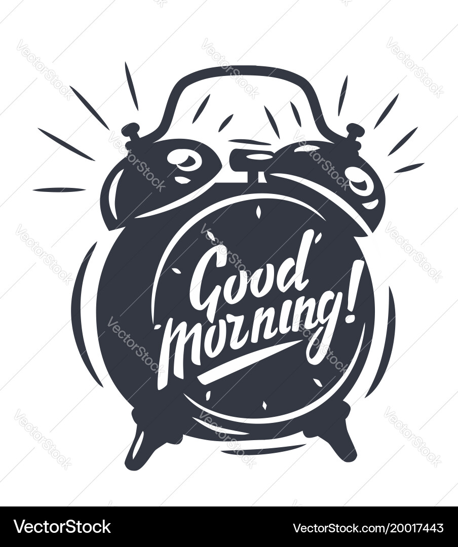 Good morning text with clock Royalty Free Vector Image