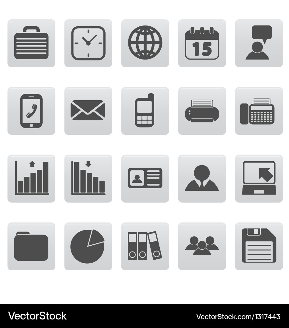Gray business icons on squares Royalty Free Vector Image