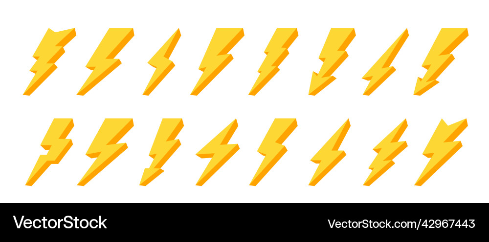 Lightning bolt arrow energy danger power sign set Vector Image