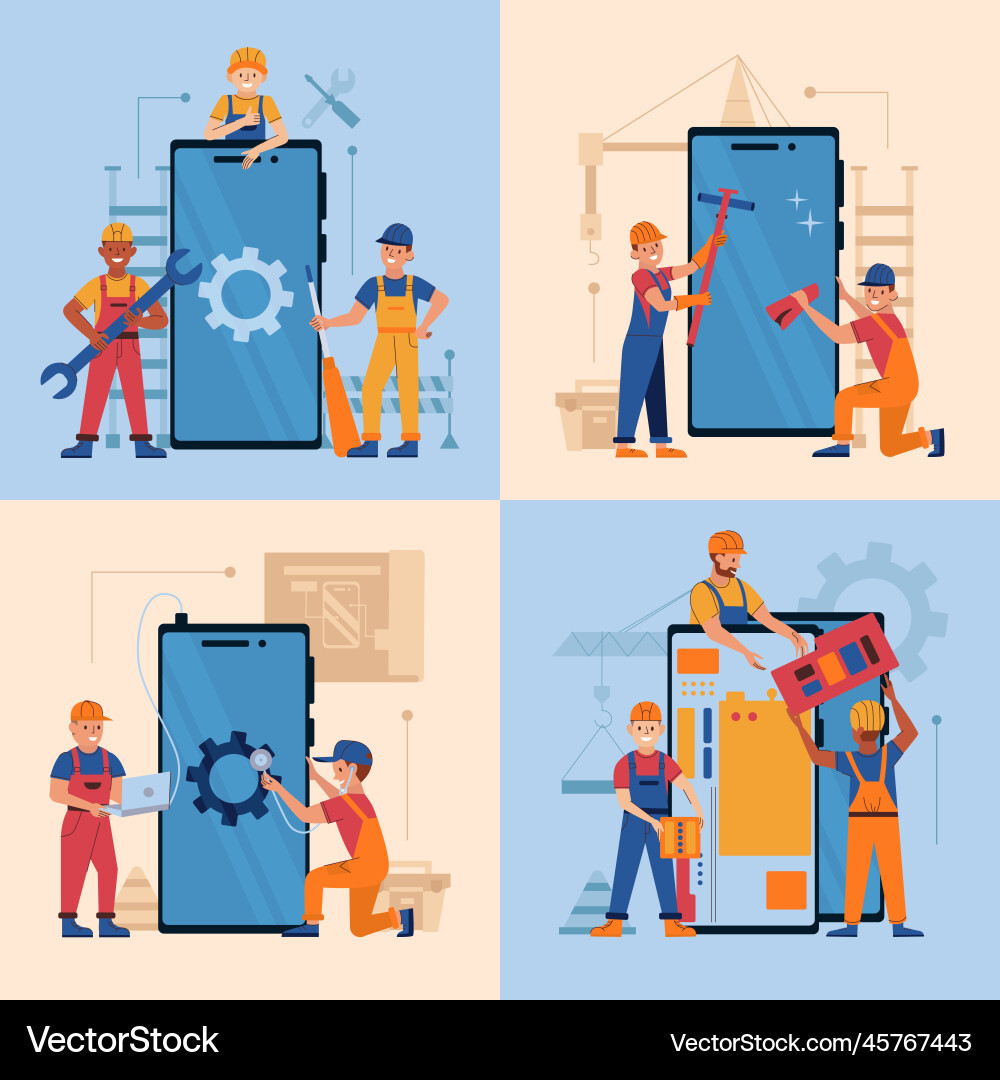 Phone repair service 2x2 set Royalty Free Vector Image