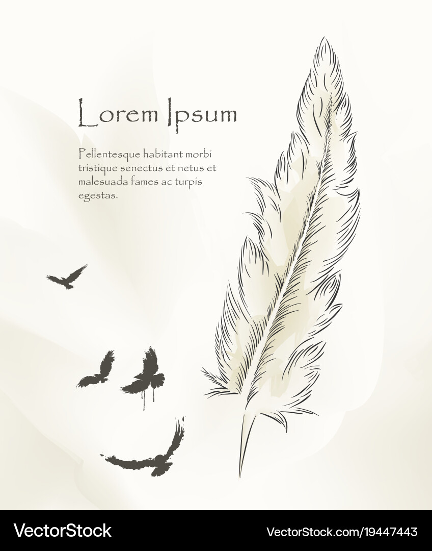 Writing feather paint with flying birds Royalty Free Vector