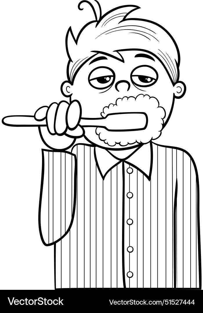 Cartoon sleepy boy brushing his teeth Royalty Free Vector