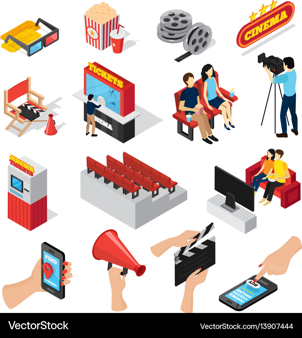 Cinema elements icon set Royalty Free Vector Image