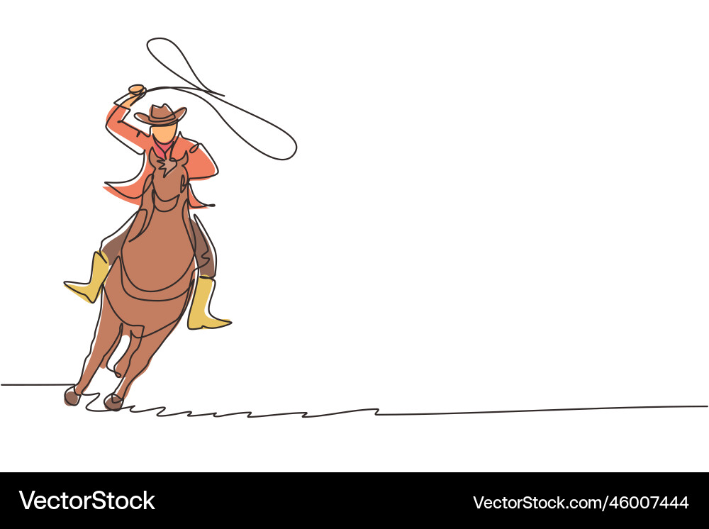Continuous one line drawing cowboy with rope Vector Image
