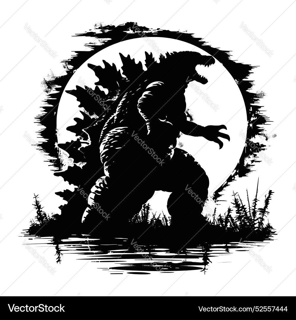 Godzilla shaped carving in dark rock landscape Vector Image