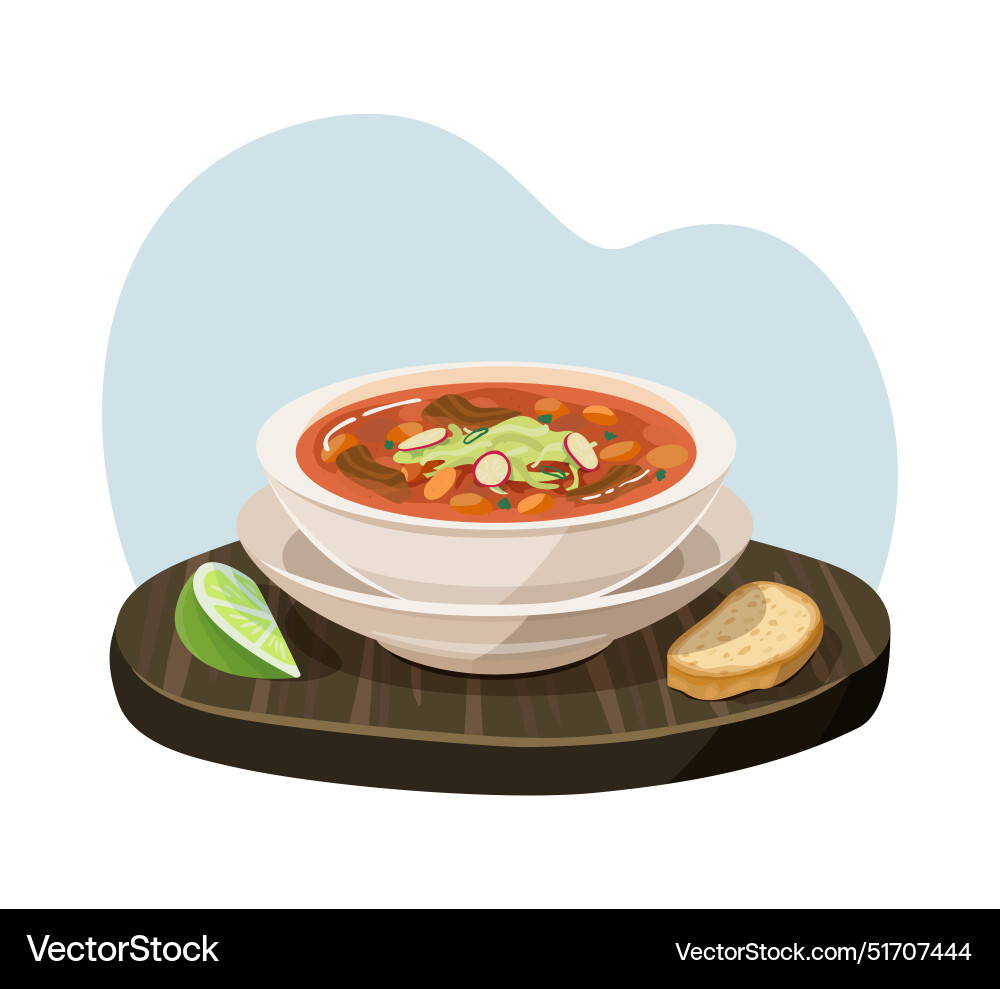 Pozole soup with lime and bread Royalty Free Vector Image