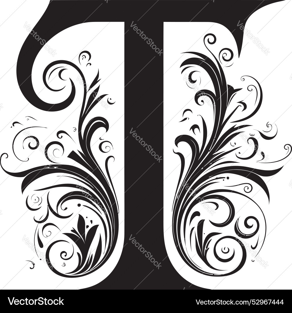 Tranquil elegance serene letter t twilight swirls Vector Image