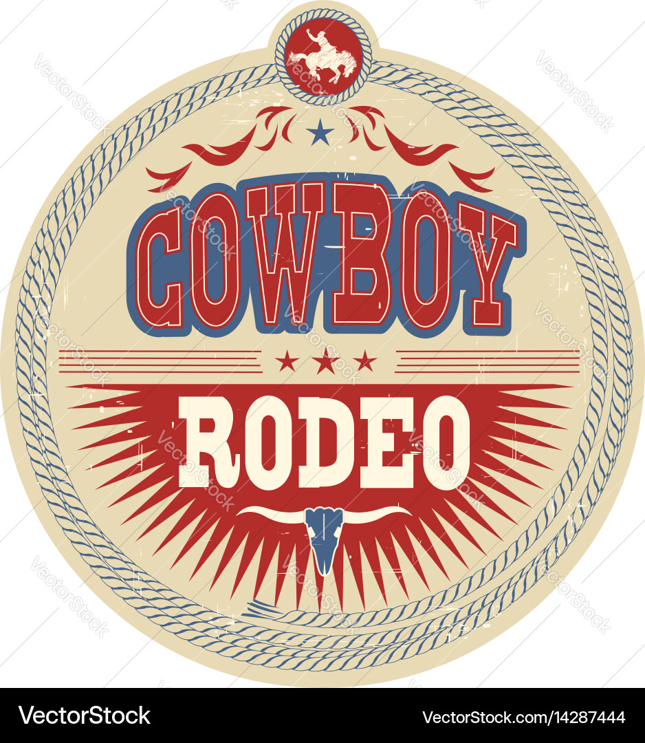 Wild west rodeo label with cowboy text Royalty Free Vector
