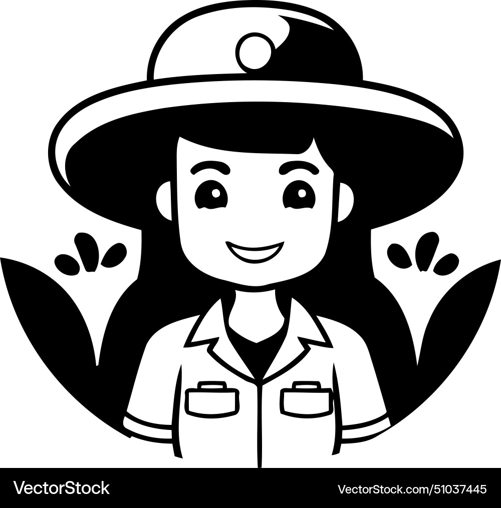 Cute Cartoon Safari Girl With Hat In Green Field Vector Image