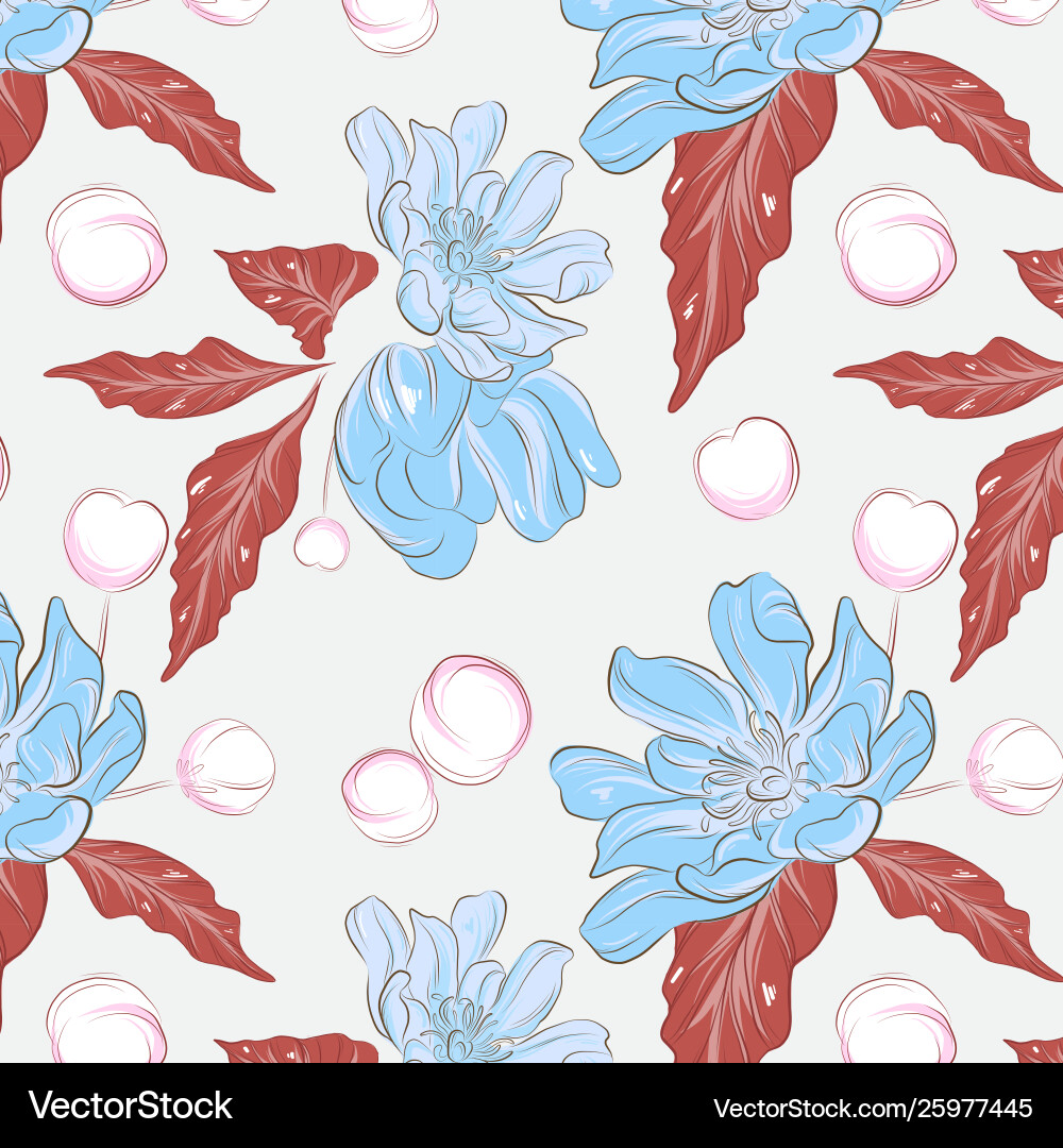 Floral pattern with blueflowers red leaves summer Vector Image