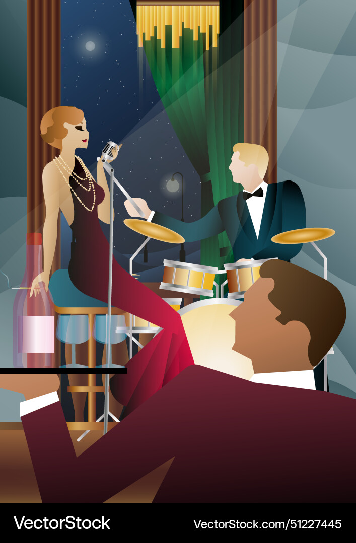 Jazz musicians and singer on a universal Vector Image
