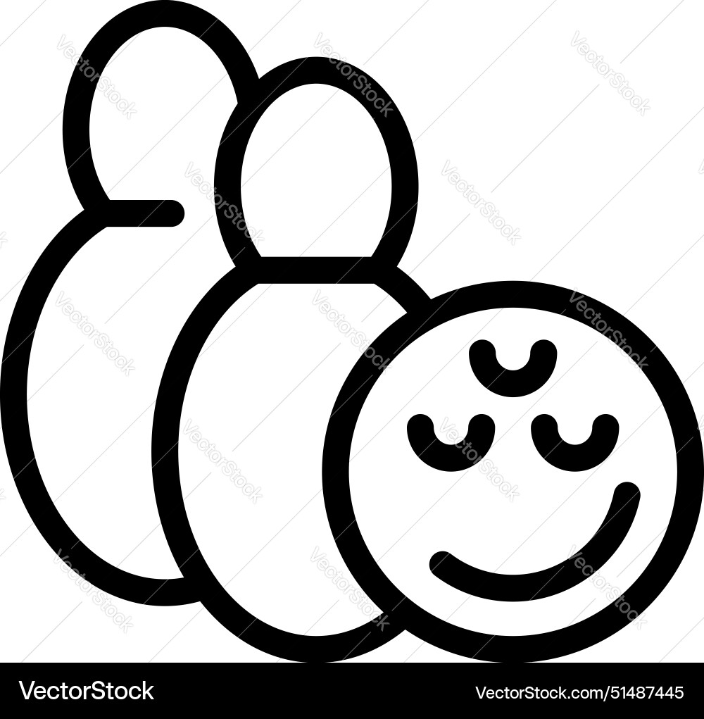 Smiling bowling pin and ball line icon Royalty Free Vector