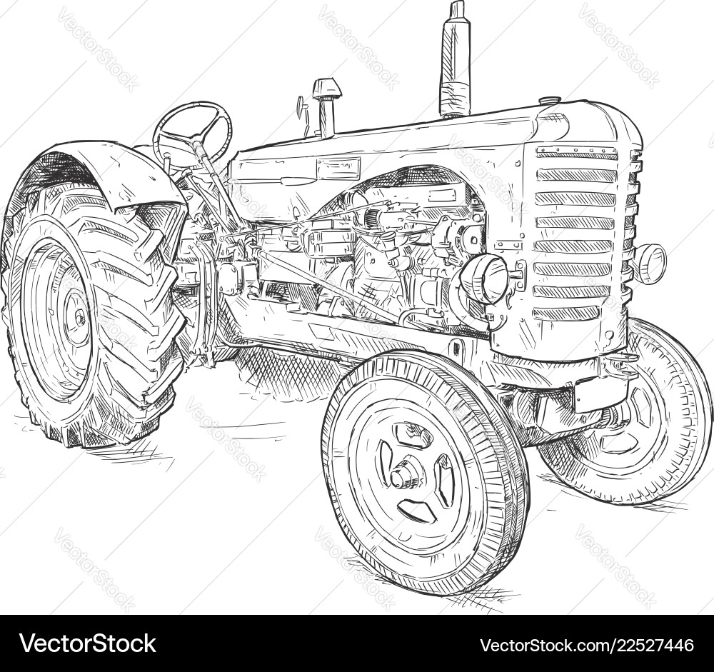 Artistic drawing of old tractor Royalty Free Vector Image