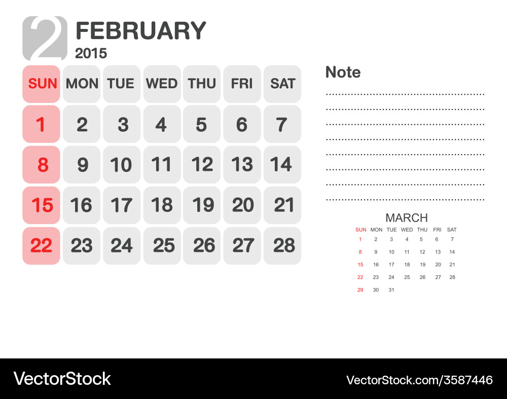 Calendar february 2015 Royalty Free Vector Image