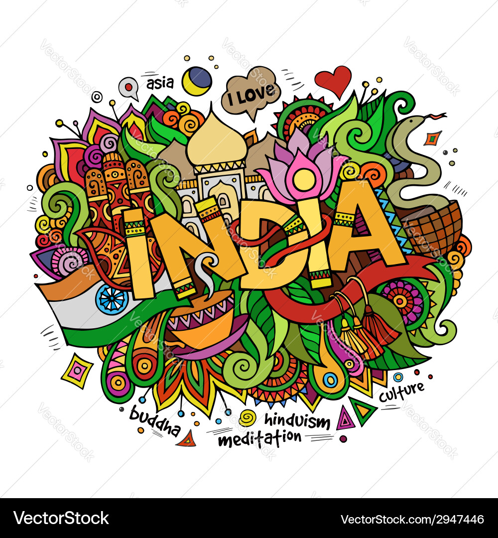 India hand lettering and doodles elements Vector Image