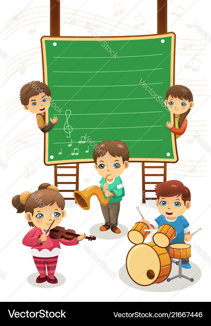 Kids playing music poster Royalty Free Vector Image