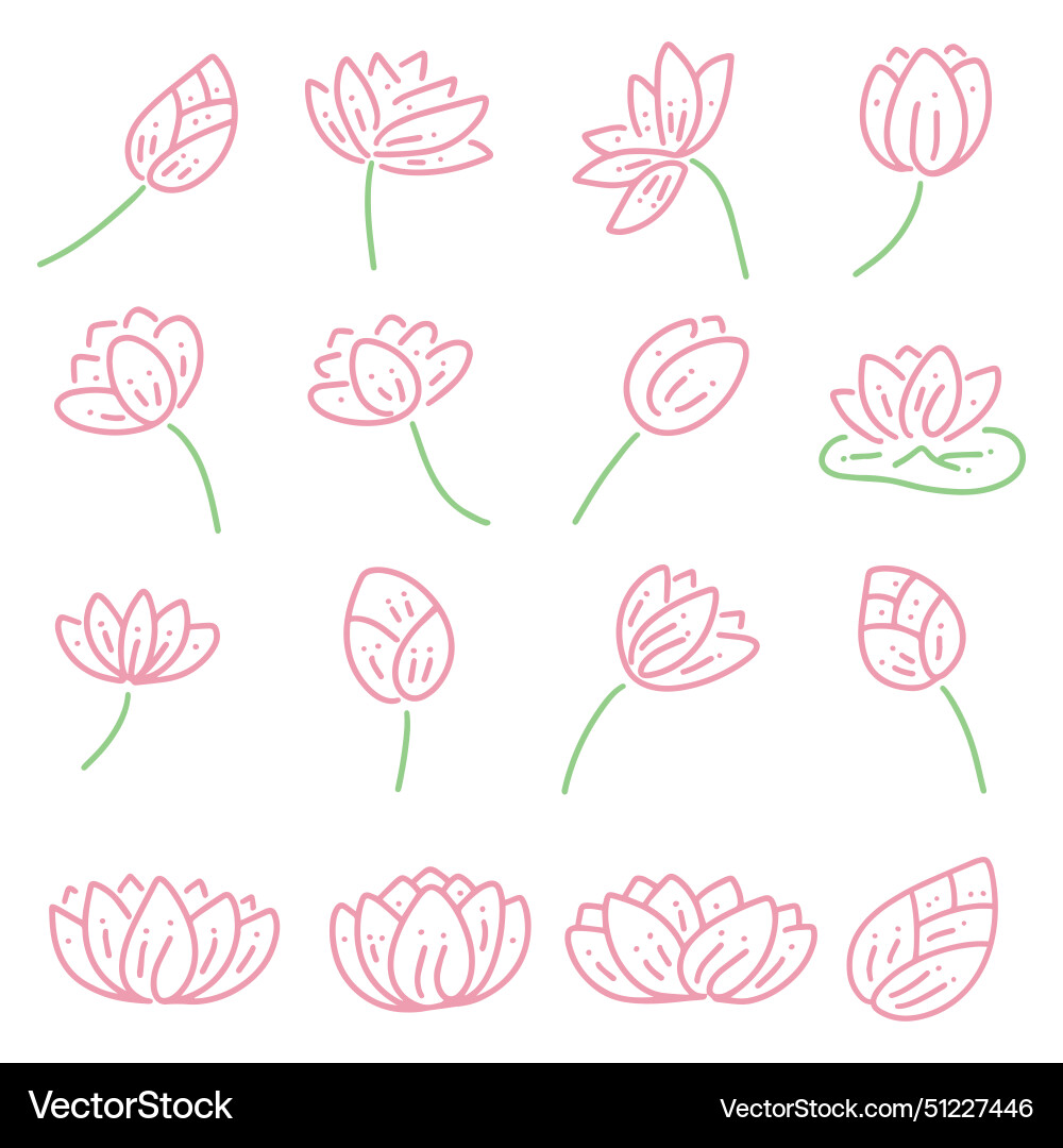 Lotus outline line doodle cartoon cute Royalty Free Vector