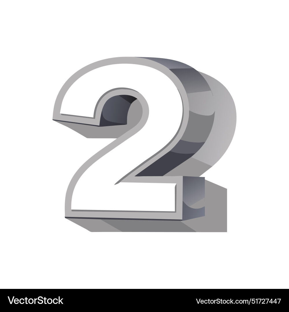 3d number 2 shape realistic gray plastic bubble Vector Image