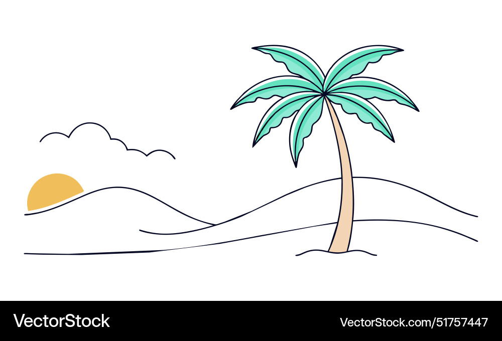 Beach with plam tree one line continuous art Vector Image