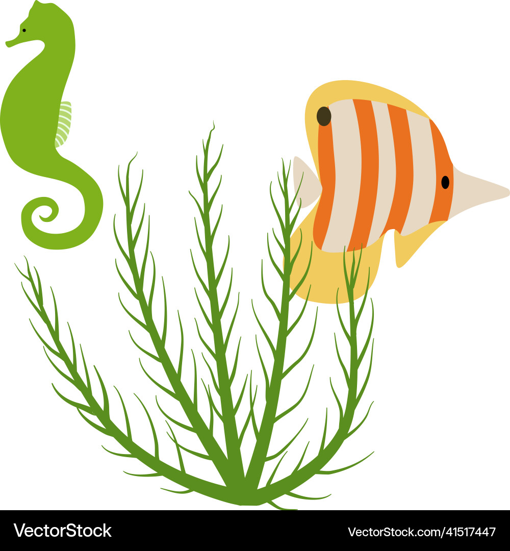 Cute Seahorse with Seaweed Royalty Free Vector Image