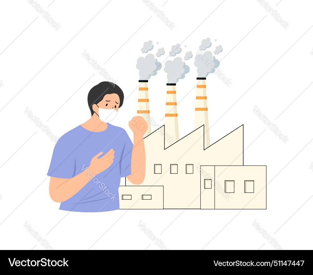 Man suffers from harmful emissions factory Vector Image
