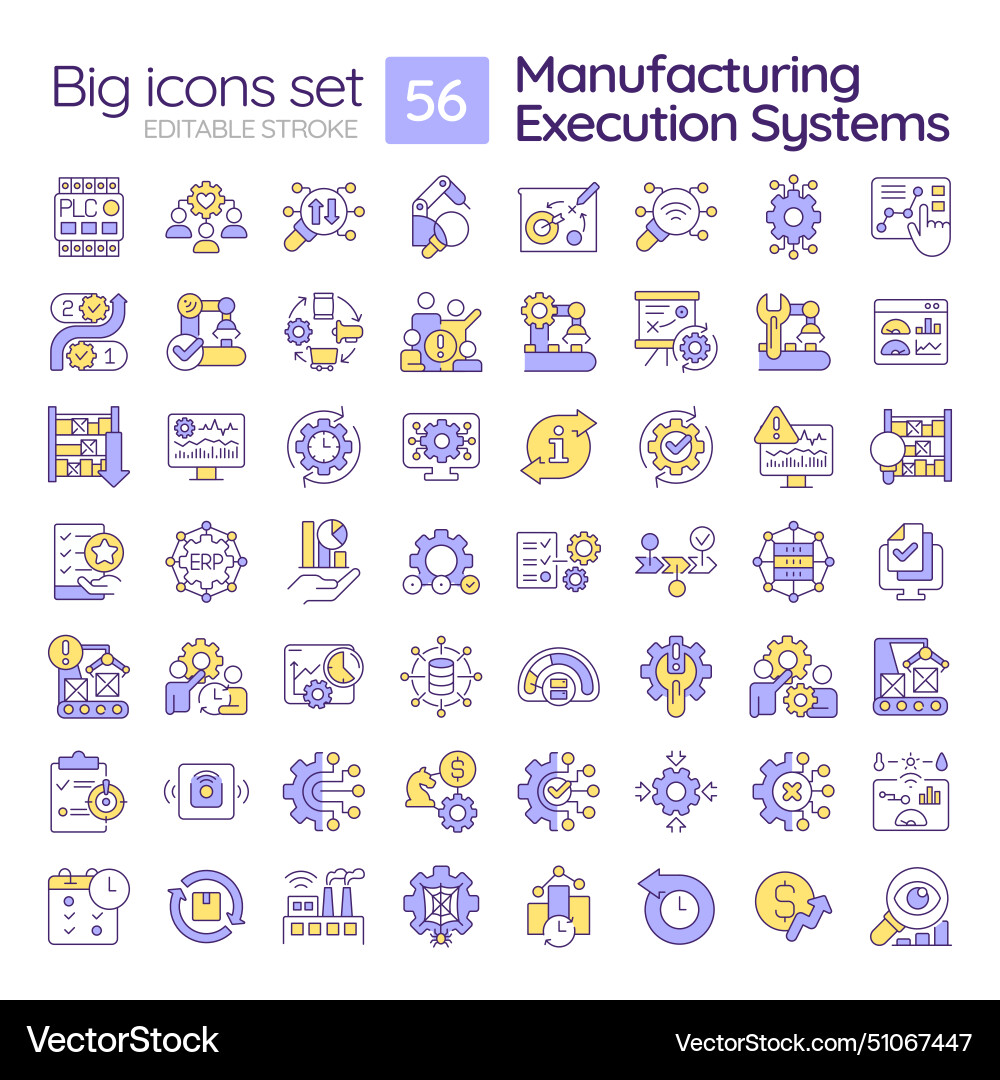 Manufacturing execution systems rgb color icons Vector Image