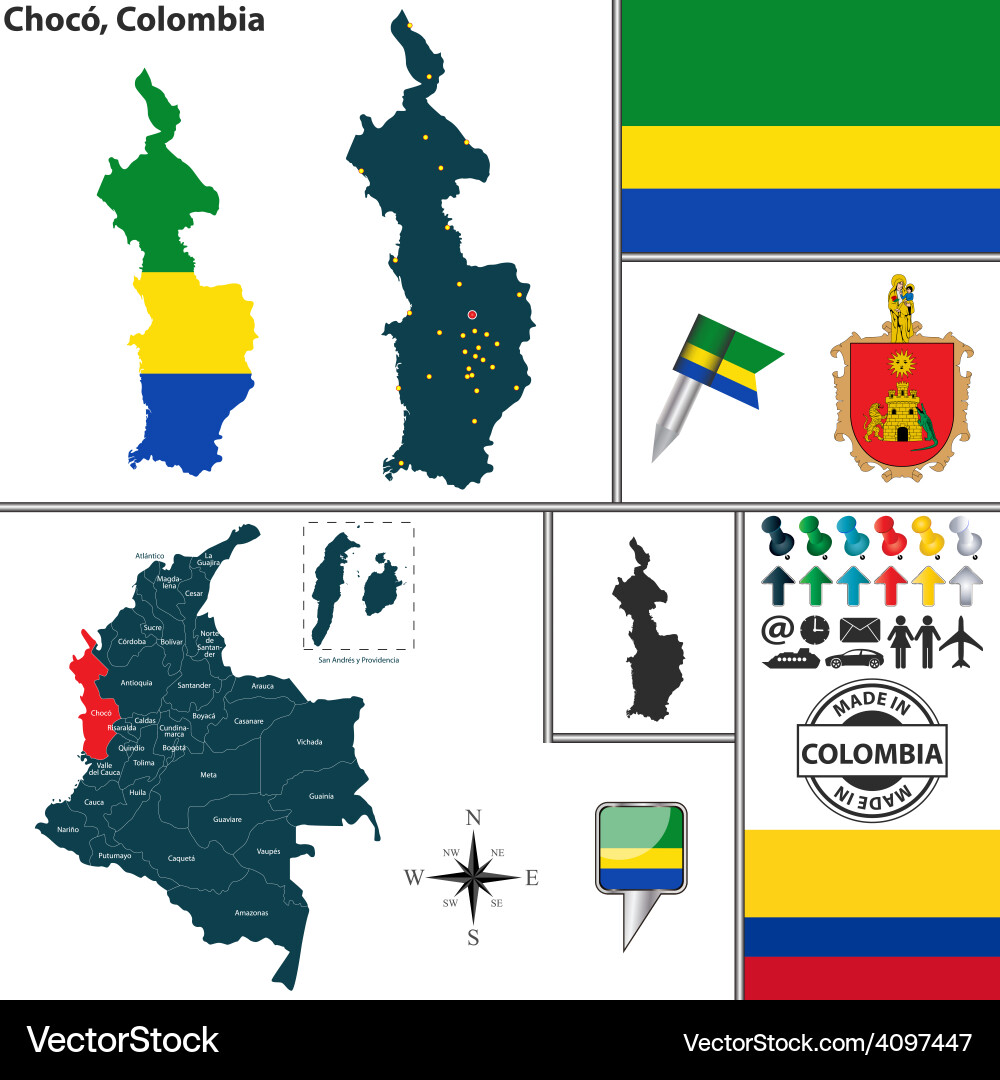 Map of Chocó, Colombia Royalty Free Vector Image