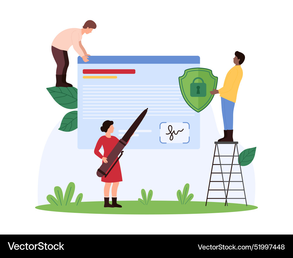 Digital signature security tiny people sign Vector Image