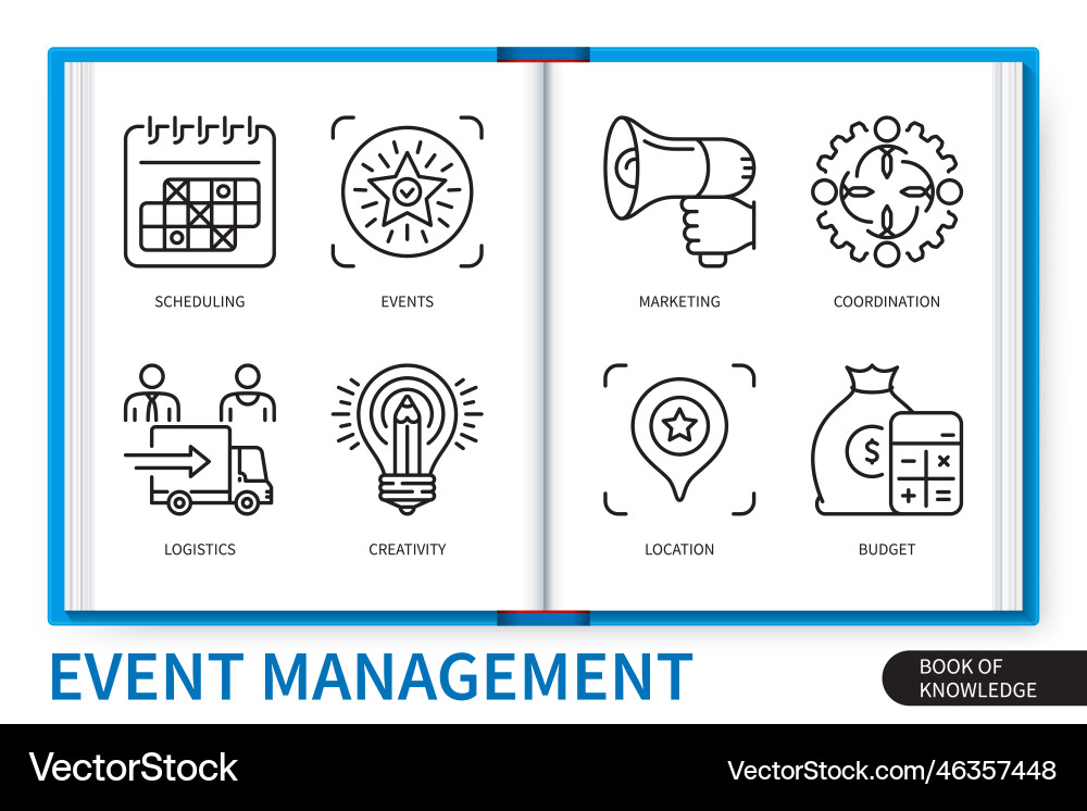 Event management infographics linear elements set Vector Image