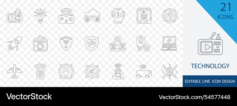 Technology essential line icon set Royalty Free Vector Image