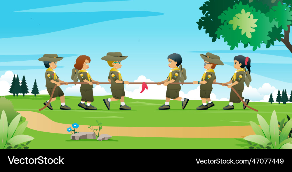 Boy scouts tug of war Royalty Free Vector Image